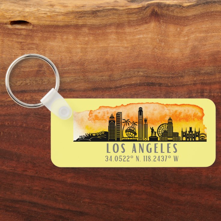 Los Angeles Skyline Latitude and Longitude Keychain | Zazzle