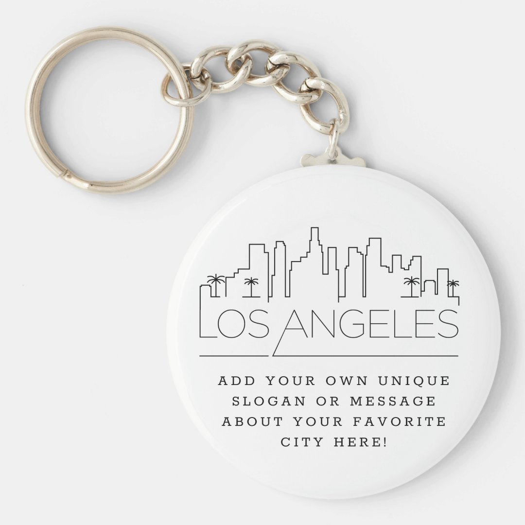 Los Angeles Stylized Skyline | Custom Slogan Keychain | Zazzle