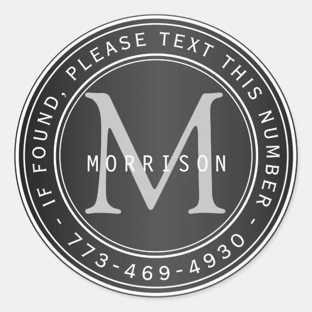 Lost and Found Monogram in Black Classic Round Sticker | Zazzle