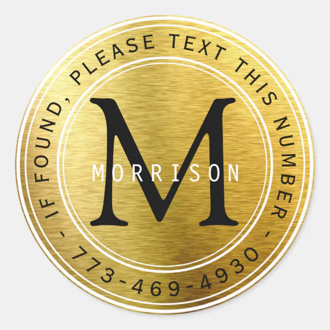Lost and Found Monogram in Gold Metallic Classic Round Sticker | Zazzle