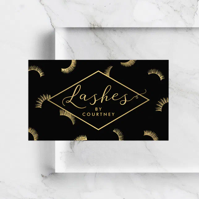 Lots of Lashes Pattern Lash Salon Black/Gold Business Card | Zazzle