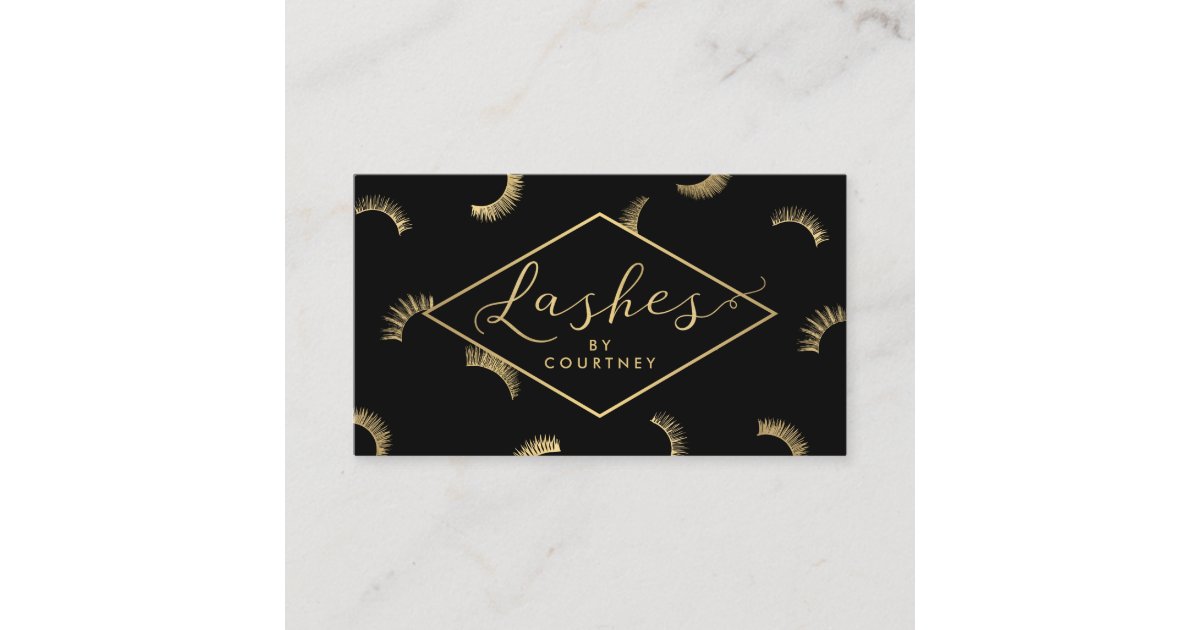 Lots of Lashes Pattern Lash Salon Black/Gold Business Card | Zazzle