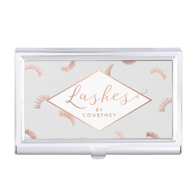 Lots of Lashes Pattern Lash Salon Gray/Rose Gold Business Card Holder ...