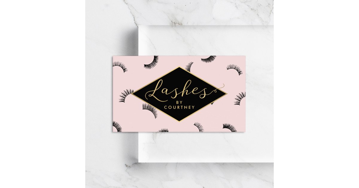 Lots of Lashes Pattern Lash Salon Pink/Black/Gold Business Card | Zazzle