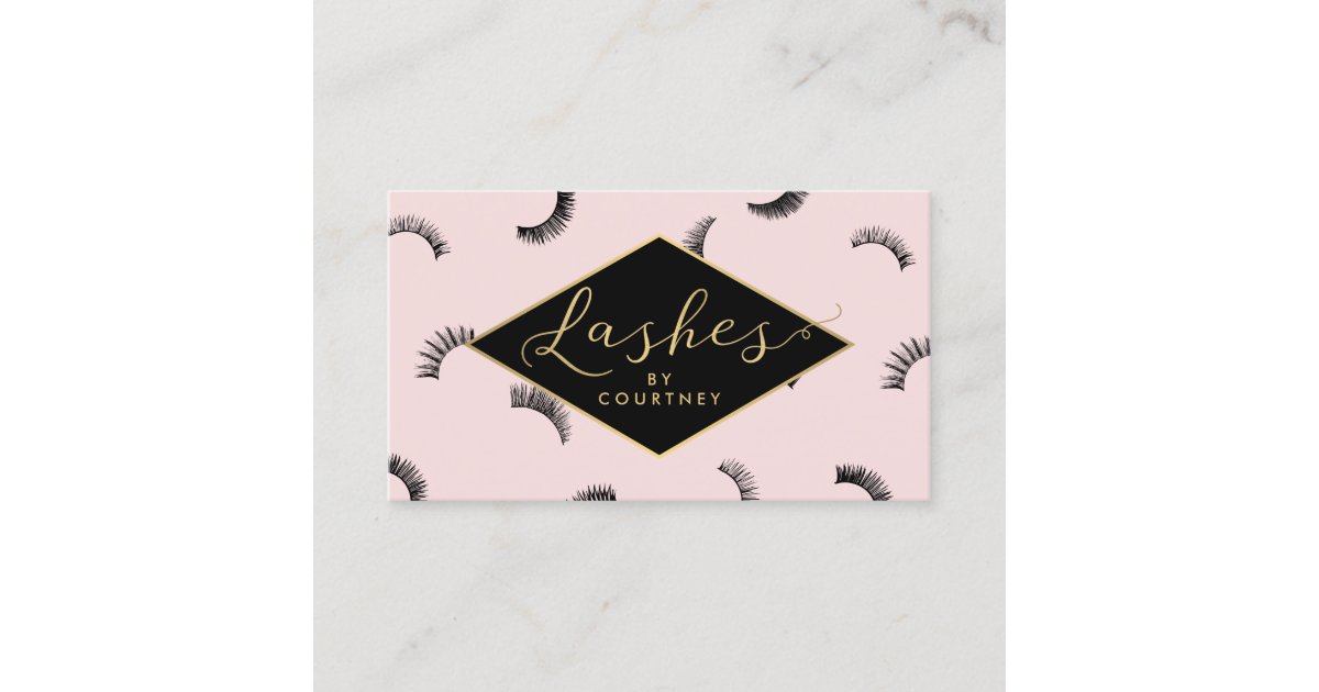 Lots of Lashes Pattern Lash Salon Pink/Black/Gold Business Card | Zazzle