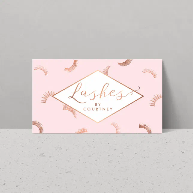 Lots of Lashes Pattern Lash Salon Pink/Rose Gold Business Card | Zazzle