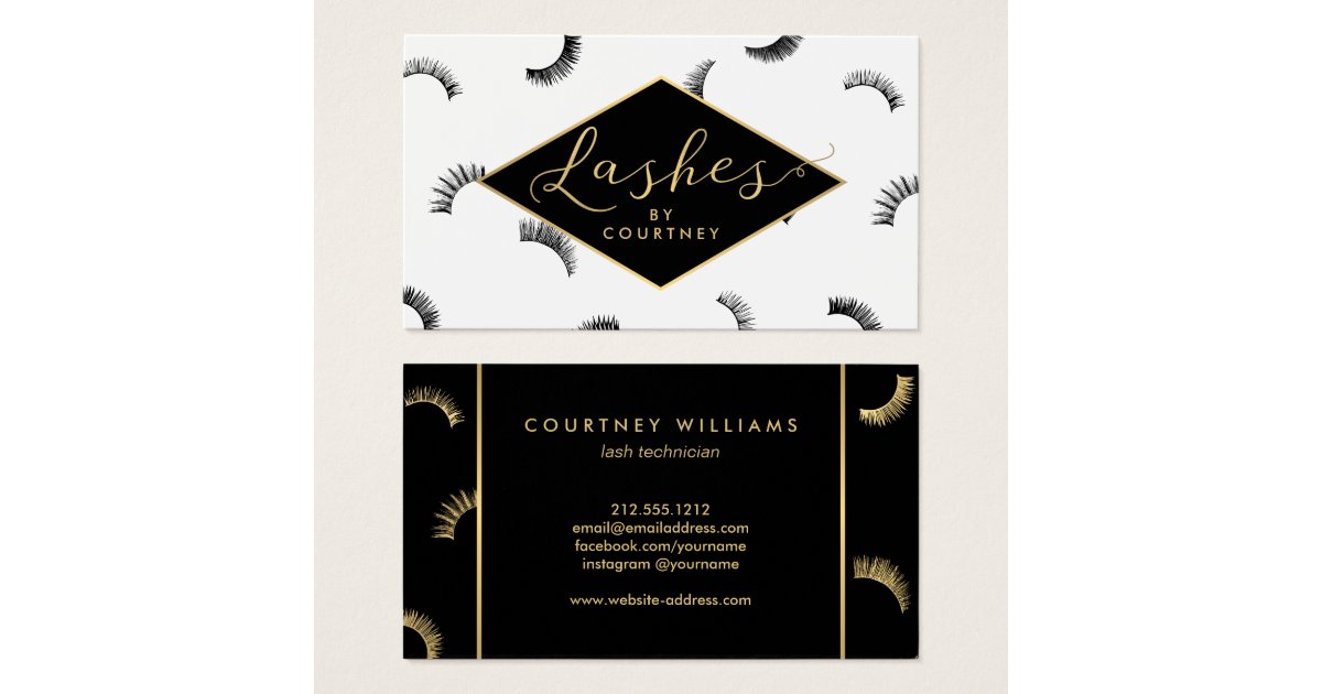 Lots of Lashes Pattern Lash Salon White/Black/Gold Business Card ...