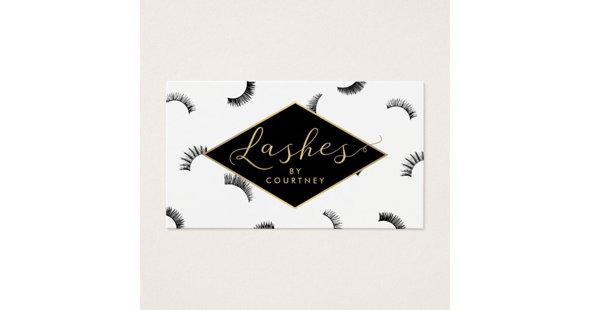 Lots of Lashes Pattern Lash Salon White/Black/Gold Business Card ...