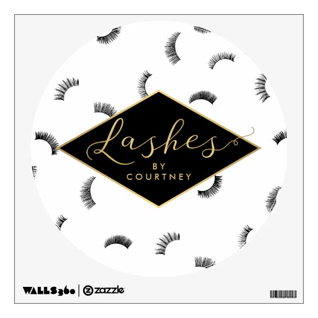 Lots of Lashes Pattern Lash Salon White/Black/Gold Wall Decal | Zazzle