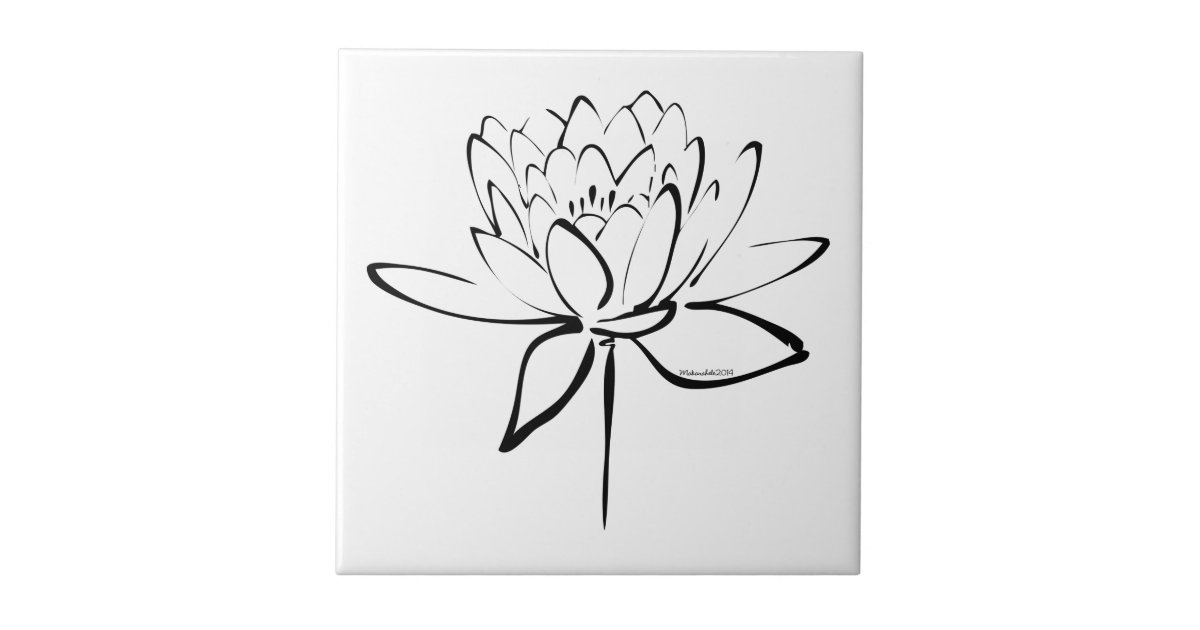 Lotus Calligraphy (Black) Tile | Zazzle