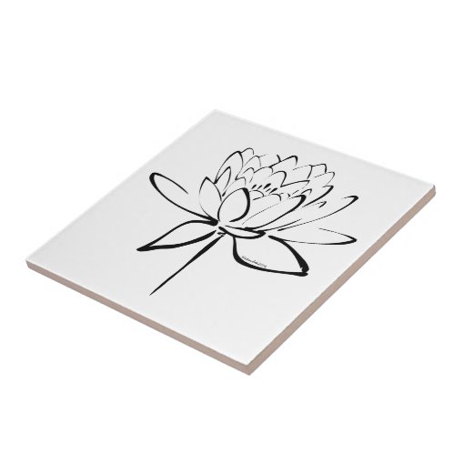 Lotus Calligraphy (Black) Tile | Zazzle