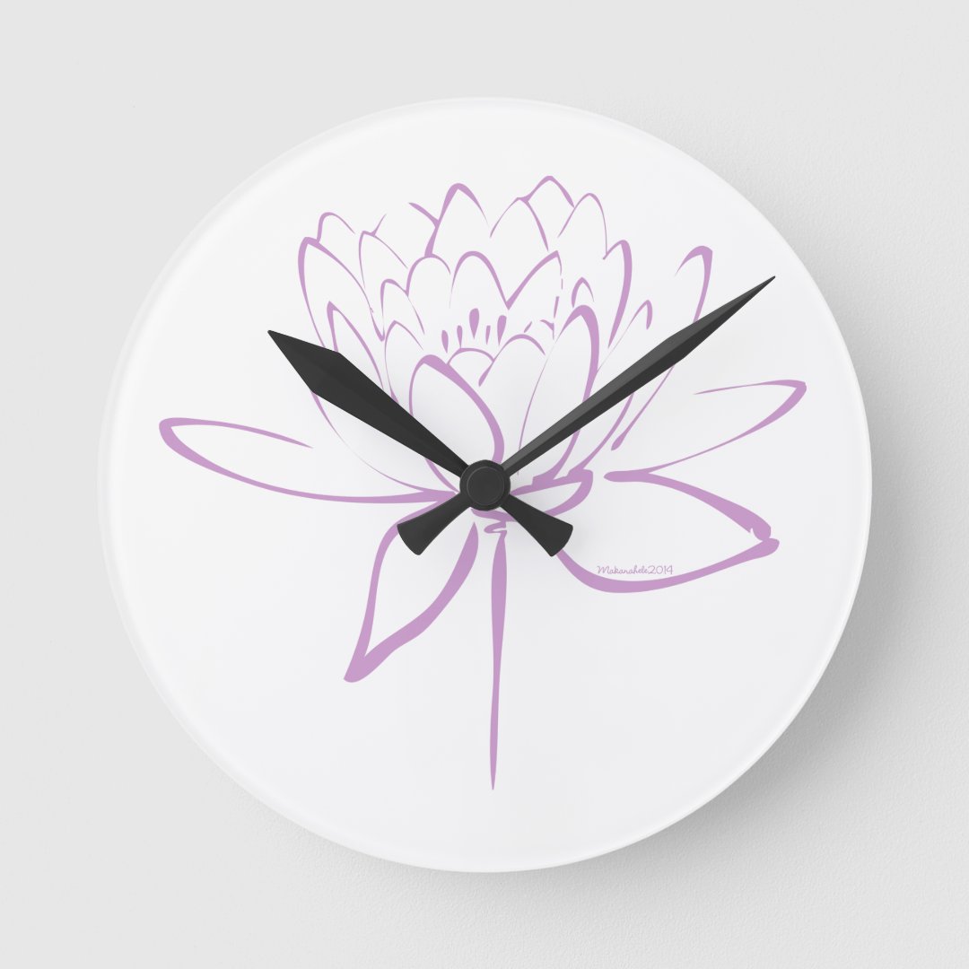 Lotus Calligraphy (Lavender) Round Clock | Zazzle