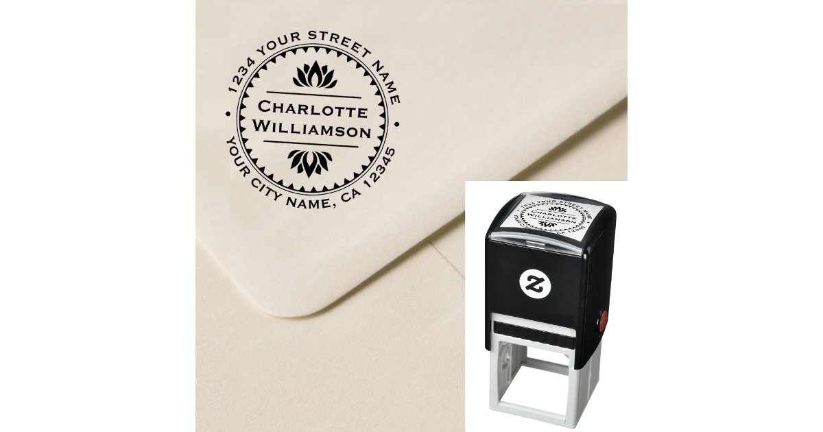 Lotus Flower Classic Border Circle Return Address Self-inking Stamp ...