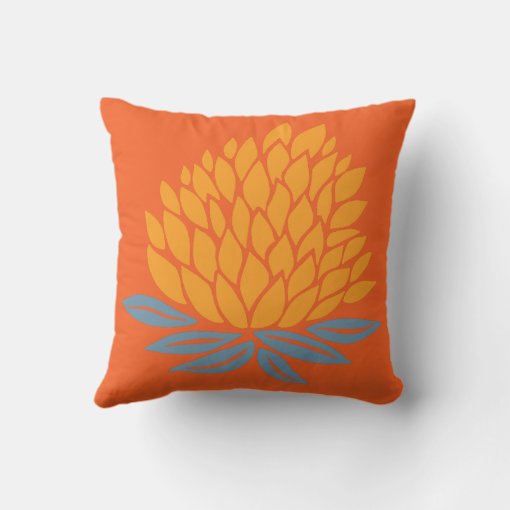 Lotus Flower Gold Blue Orange Throw Pillow | Zazzle