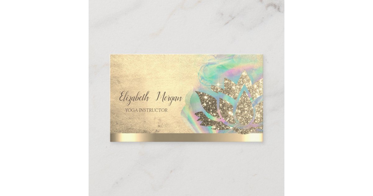Lotus Flower Holographic Ink Yoga Instructor Business Card | Zazzle