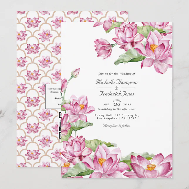 Lotus Flower Indian QR Code RSVP Wedding Invitation | Zazzle