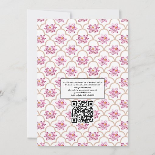 Lotus Flower Indian QR Code RSVP Wedding Invitation | Zazzle