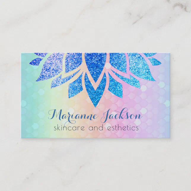 lotus flower on rainbow pattern skincare business card | Zazzle