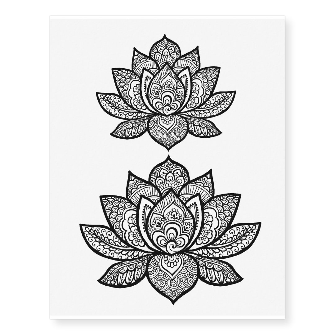 Lotus henna design temporary tattoo sheet | Zazzle
