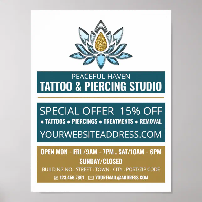 Lotus Tattoo, Tattoo & Body Piercing Studio Advert Poster | Zazzle