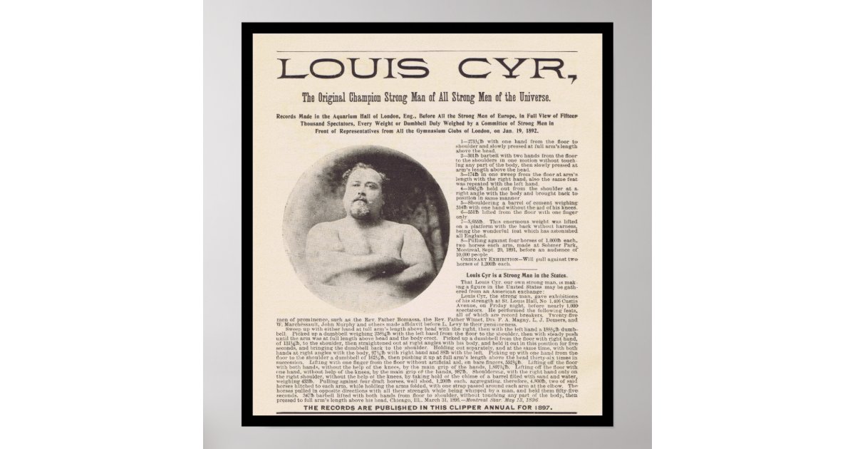 Louis CYR Strongest Man in the Universe circa 1897 Poster | Zazzle
