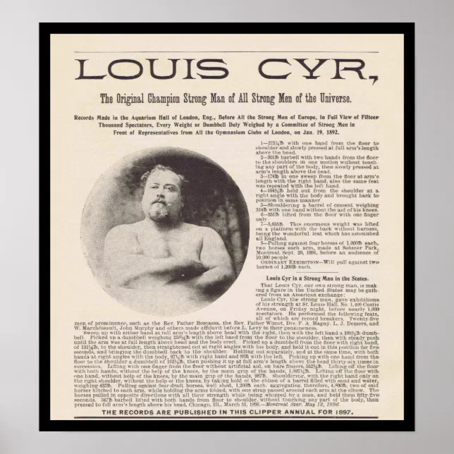 Louis CYR Strongest Man in the Universe circa 1897 Poster | Zazzle