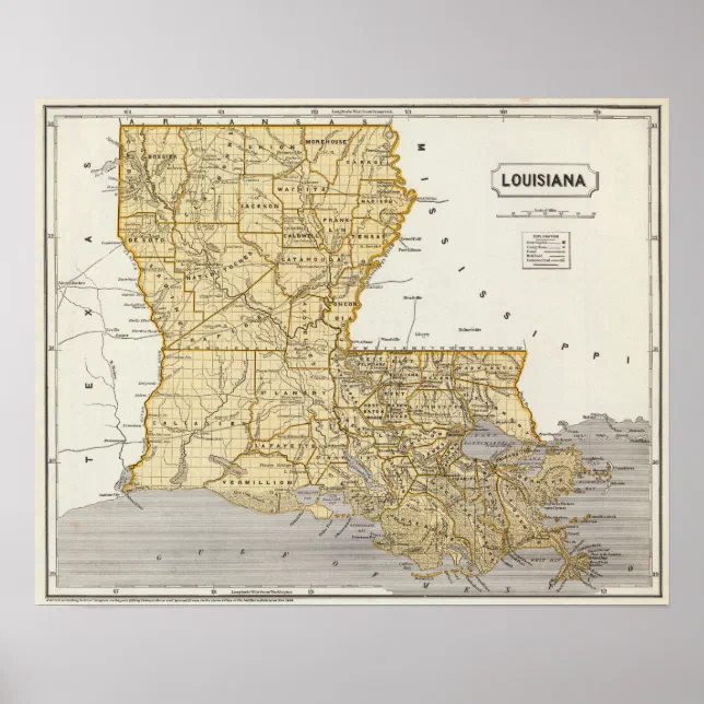 Louisiana Atlas Map Poster | Zazzle