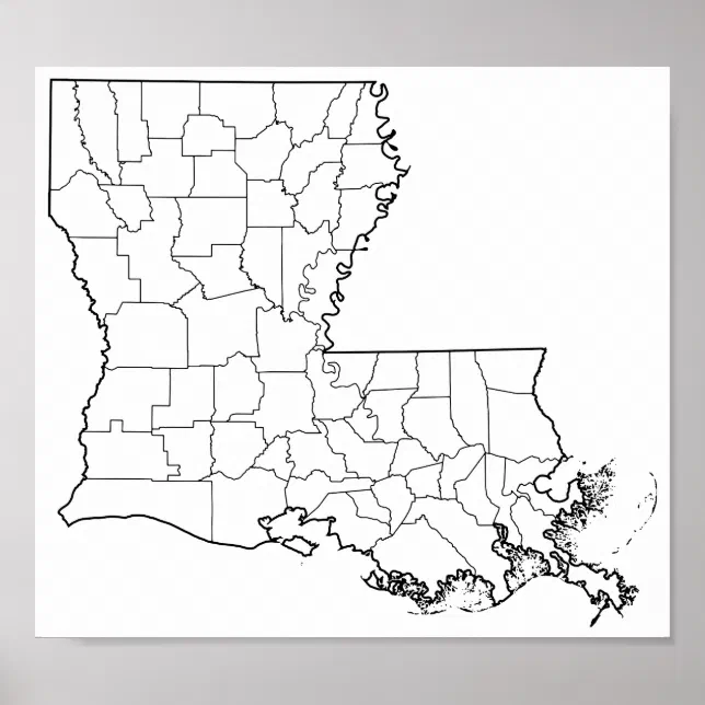 Louisiana Parishes Blank Outline Map Poster | Zazzle