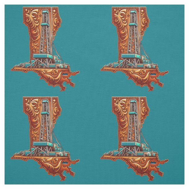Oil Gas Rig Drilling Print Fabric 9" | Zazzle