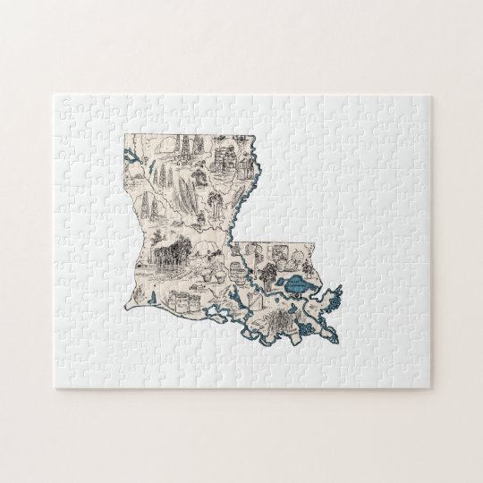 Louisiana Shaped Creole Vintage Picture Map Cajun Jigsaw Puzzle ...
