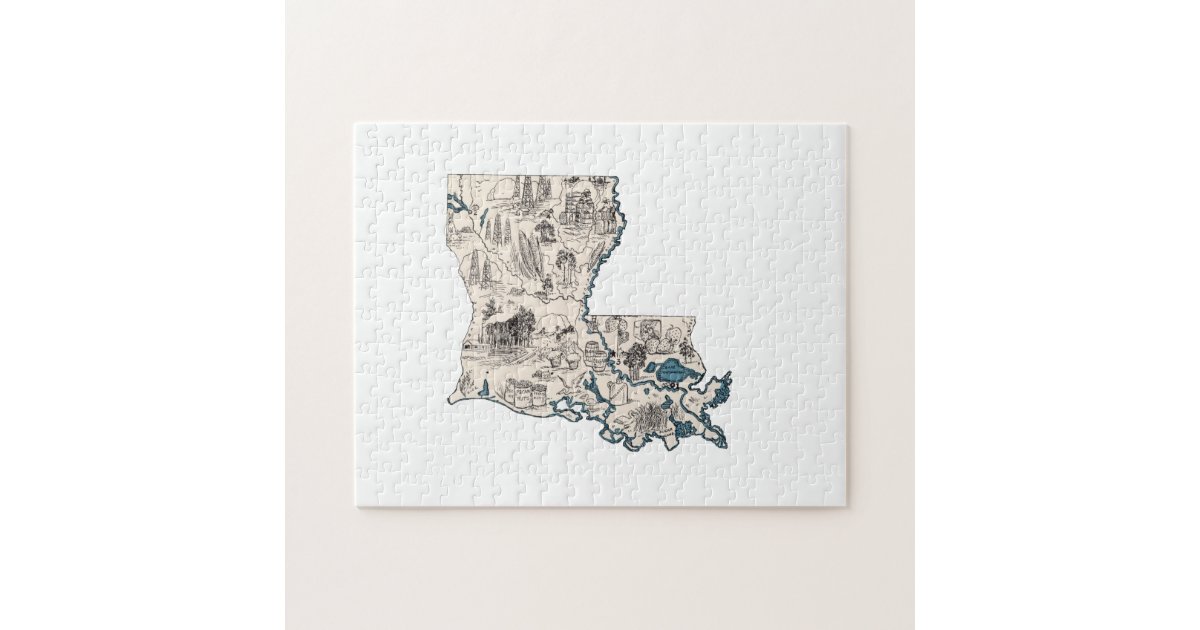 Louisiana Shaped Creole Vintage Picture Map Cajun Jigsaw Puzzle | Zazzle