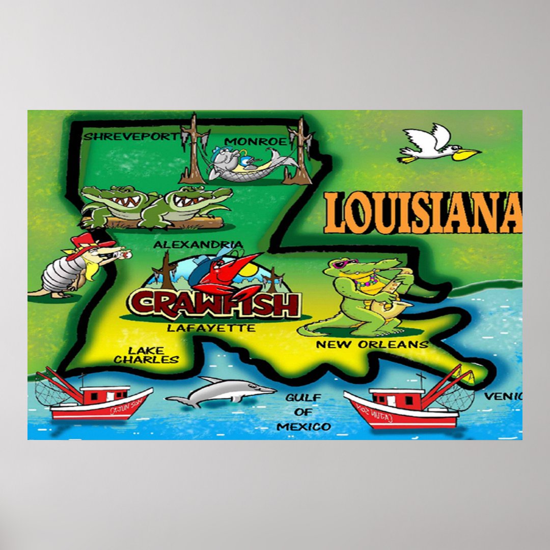 Louisiana State Cartoon Poster | Zazzle