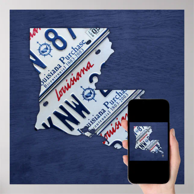 Louisiana State License Plate Map Poster | Zazzle
