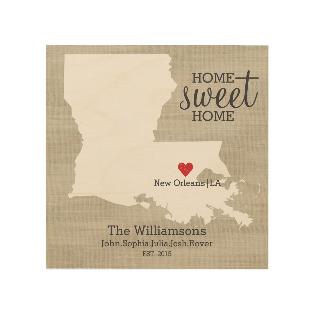 Louisiana State Map Custom Family Name Established Wood Wall Art | Zazzle