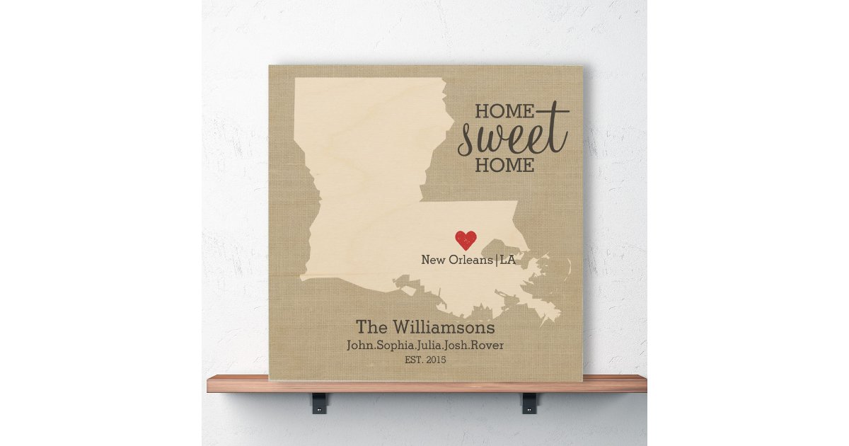 Louisiana State Map Custom Family Name Established Wood Wall Art | Zazzle