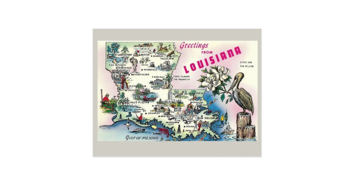 Louisiana State Map Postcard | Zazzle.com