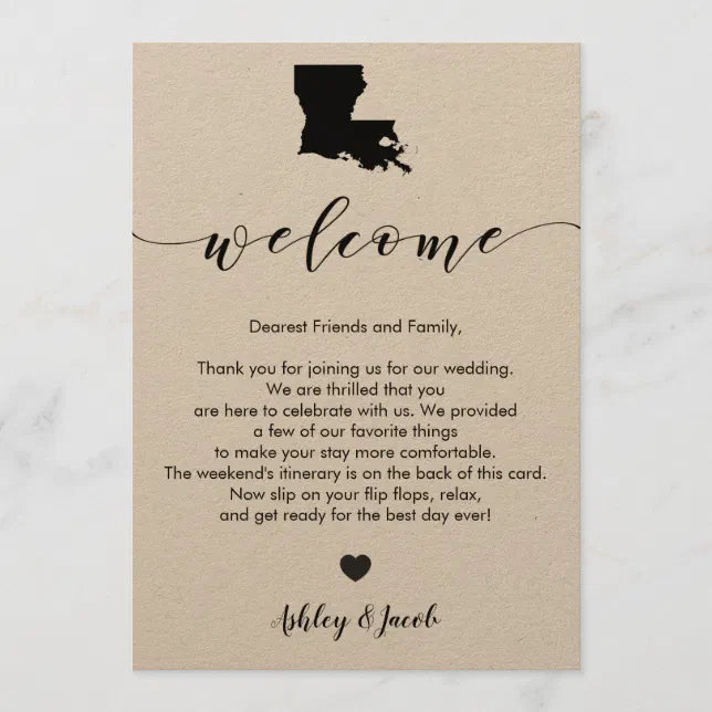 Louisiana Wedding Welcome Letter & Itinerary Card | Zazzle