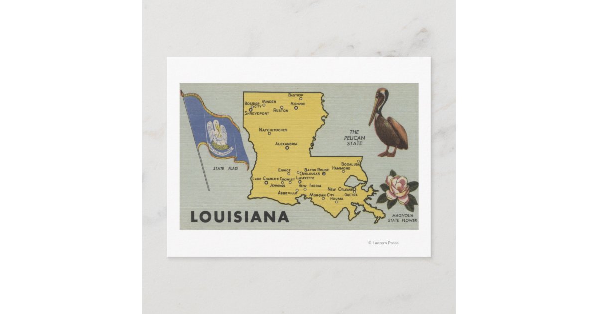 LouisianaDetailed Map of StateLouisiana Postcard | Zazzle