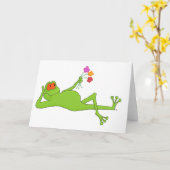 Lounging Frog With Bouquet Greeting Card | Zazzle