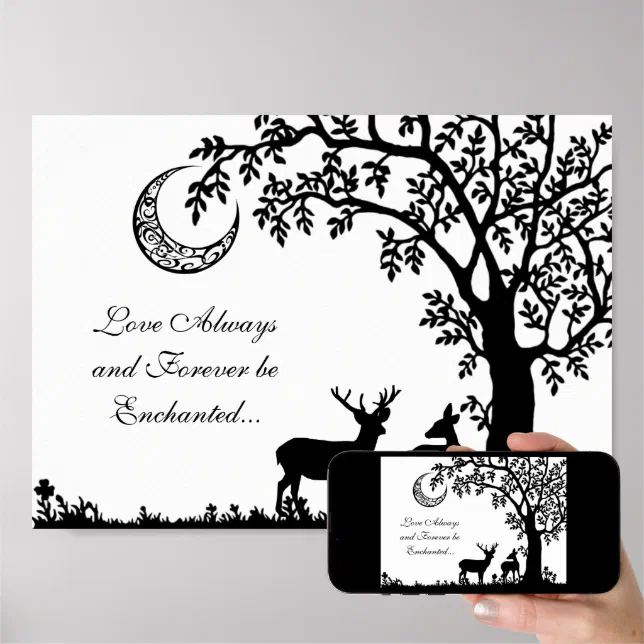 Love Always Enchanted Moon Tree and Deer Couple Poster | Zazzle