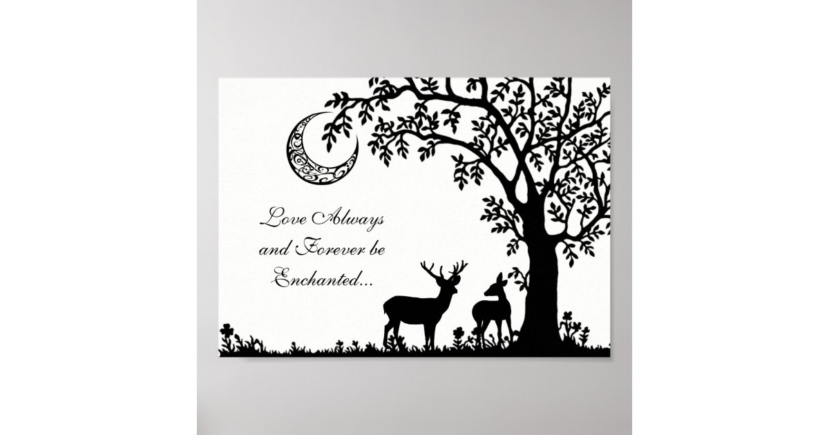 Love Always Enchanted Moon Tree and Deer Couple Poster | Zazzle