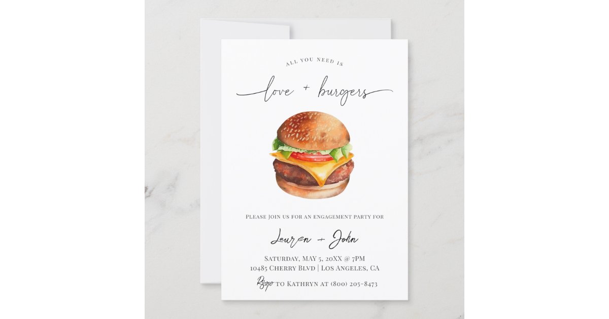 Love and Burgers Engagement Party Invitation | Zazzle