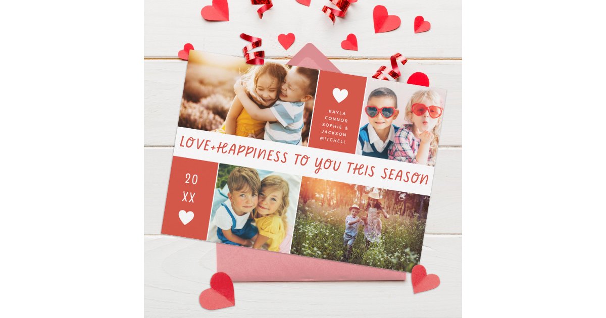 Love and Happiness Collage Valentine Photo Holiday Card | Zazzle