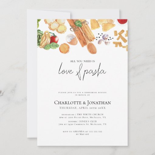 Love and Pasta Italian Modern Rehearsal Dinner Invitation | Zazzle