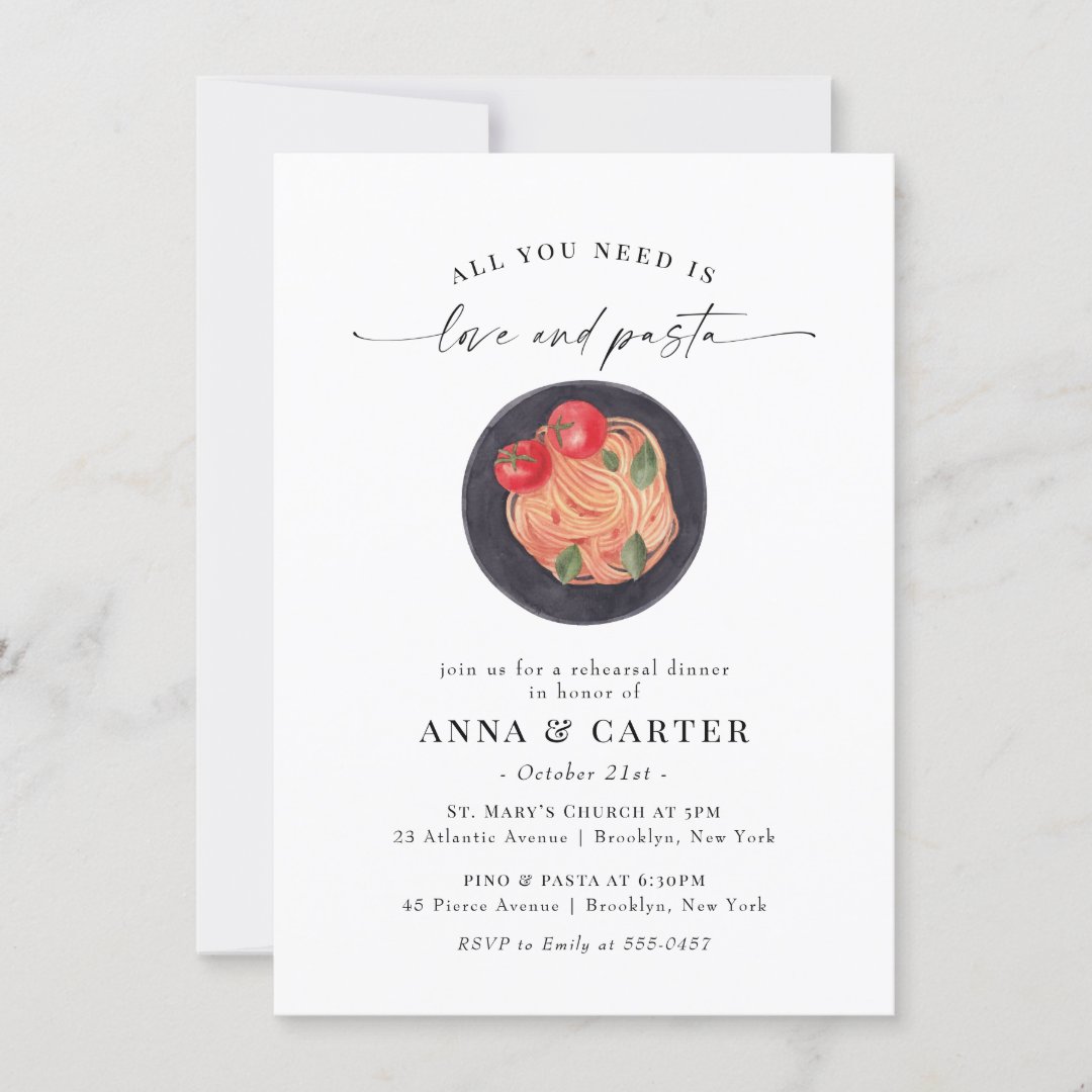 Love and Pasta Rehearsal Dinner Invitation | Zazzle