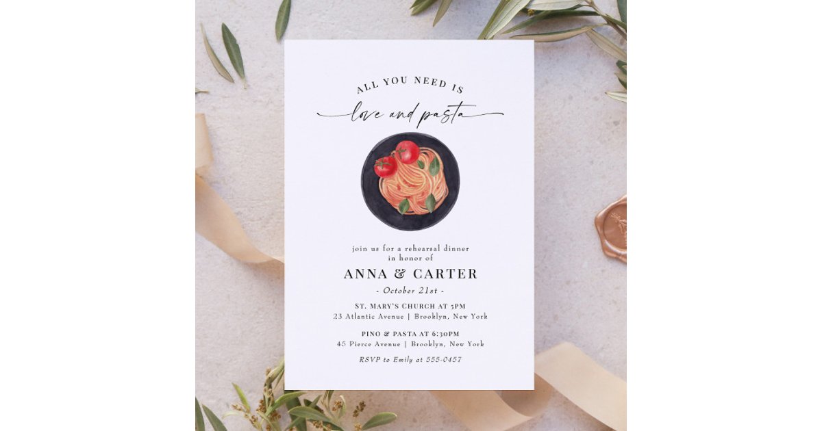 Love and Pasta Rehearsal Dinner Invitation | Zazzle