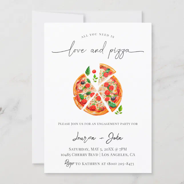 Love and Pizza Engagement Party Invitation | Zazzle
