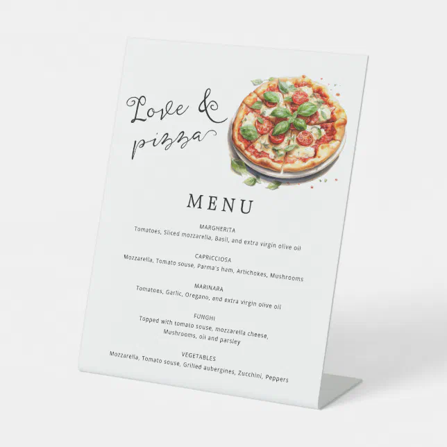 Love and Pizza Menu Pedestal Sign | Zazzle