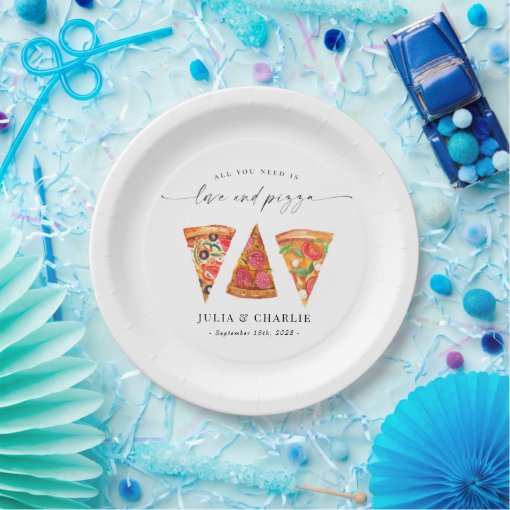 Love and Pizza Rehearsal Dinner Paper Plates | Zazzle
