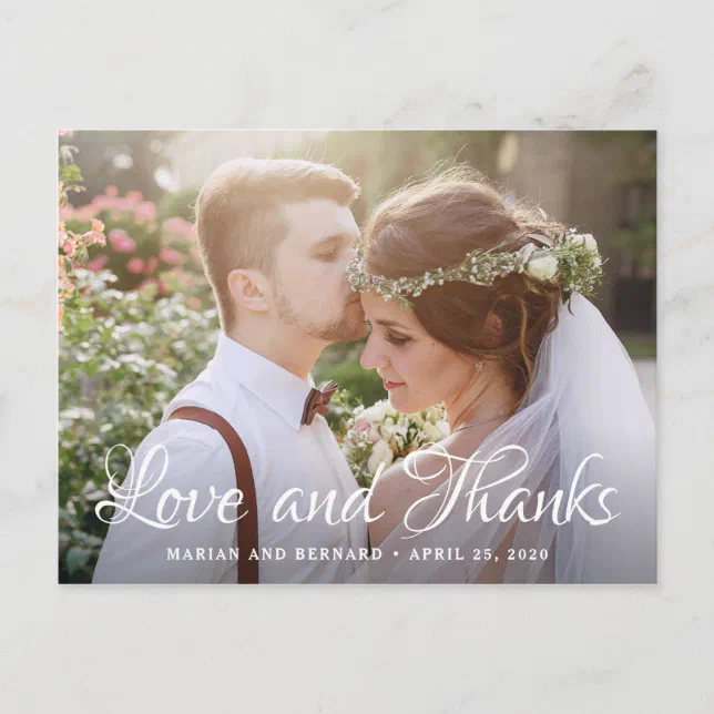 Love and Thanks Chic Pink Floral Photo Thank You Postcard | Zazzle